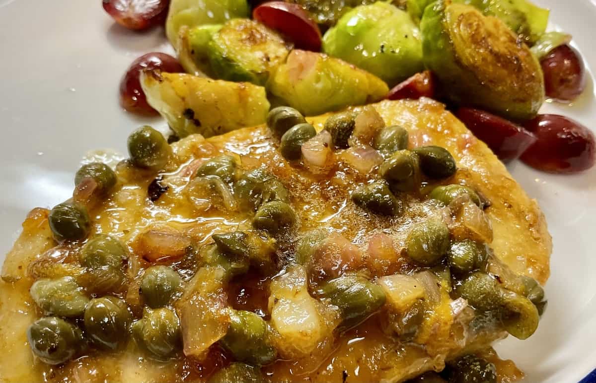 Quick Chick'n Piccata for Two with Fruity Brussels Sprouts - Fool a ...